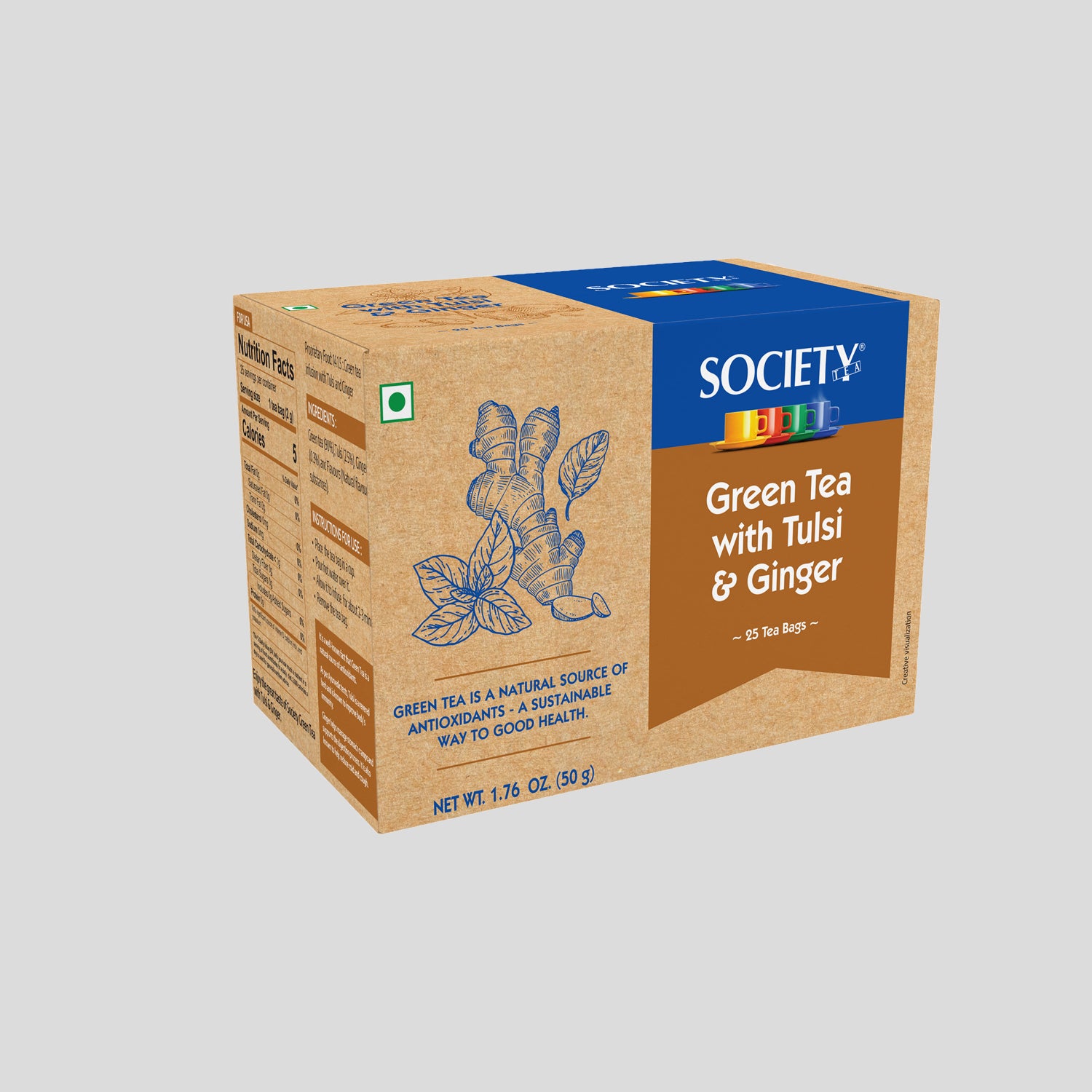 Society Green Tea With Tulsi & Ginger 25 Tea Bags (50 g) – Society Tea