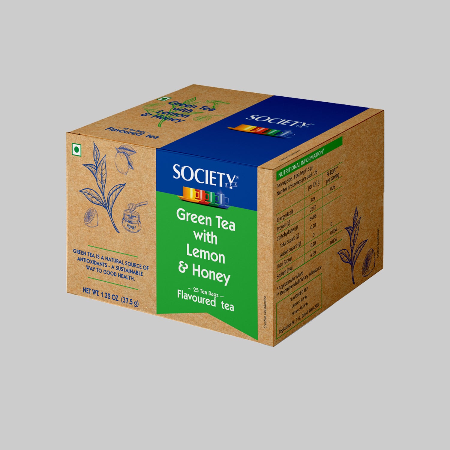 Society Green Tea with Lemon and Honey Flavoured Tea - ( 37.5g ...
